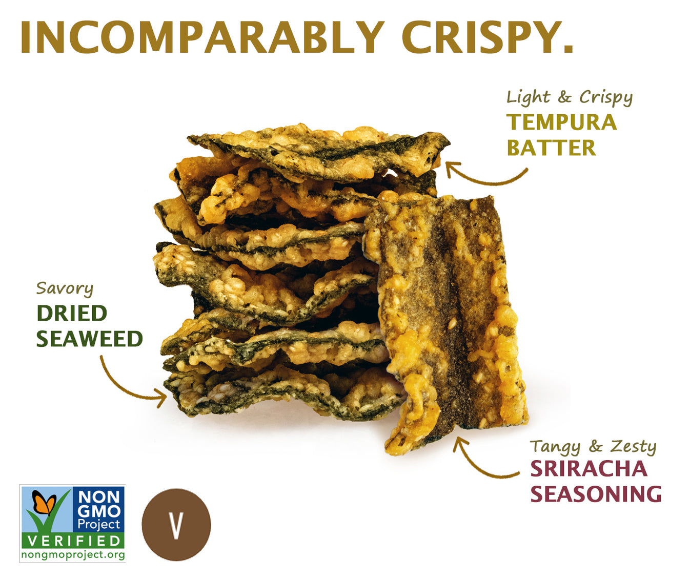 Tempura Seaweed Chips - Sriracha (1.41 oz./40g Bags) – Woodridge Snacks